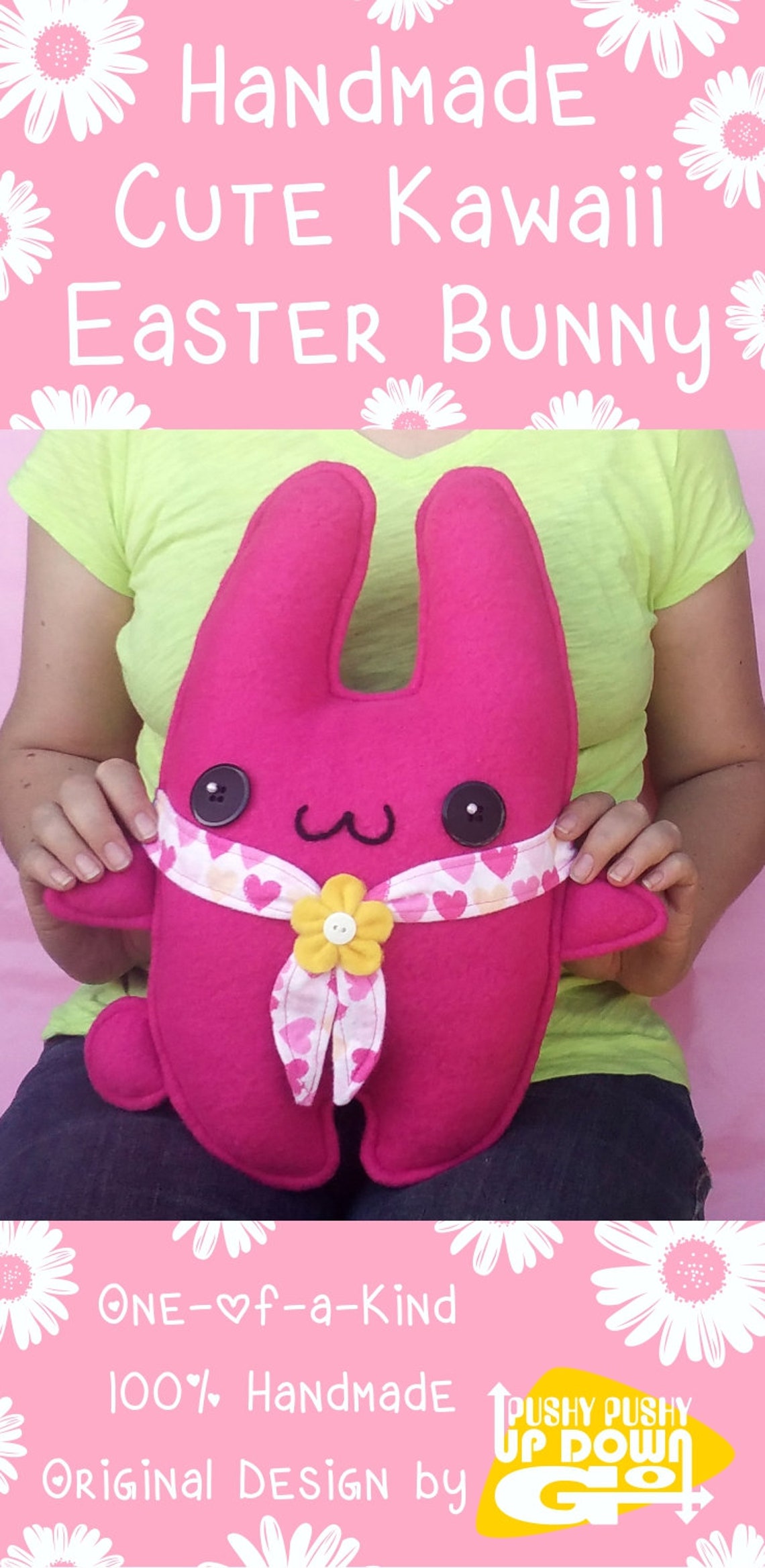 Cute Kawaii Pink Easter Bunny Rabbit Plushie With Daisy Scarf - Etsy
