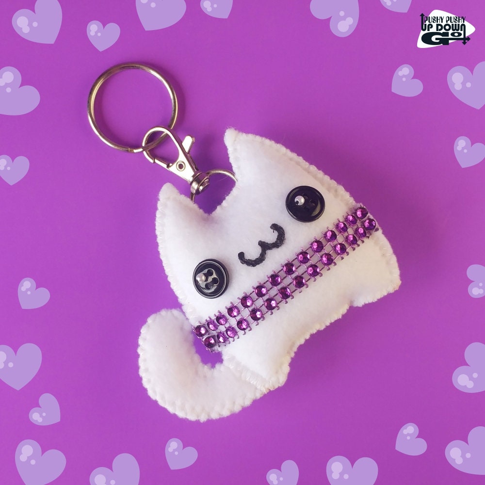 Cute Kawaii Purple Rhinestone White Cat Plush Keychain & Bag | Etsy