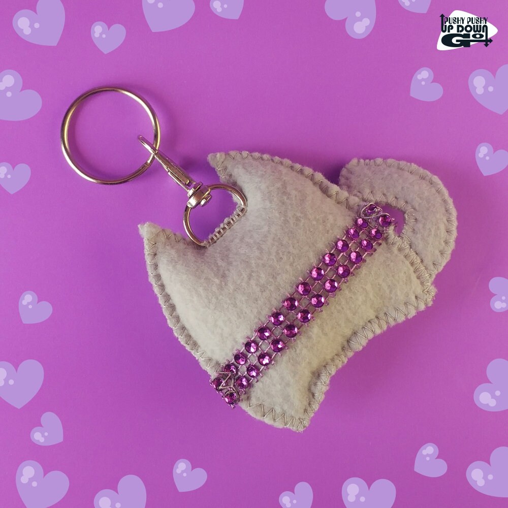 Cute Kawaii Purple Rhinestone Gray Cat Plush Keychain & Bag - Etsy