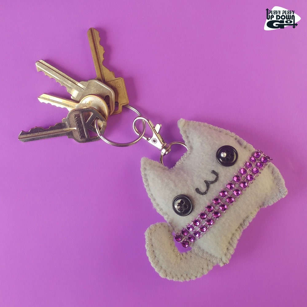 Cute Kawaii Purple Rhinestone Gray Cat Plush Keychain & Bag - Etsy