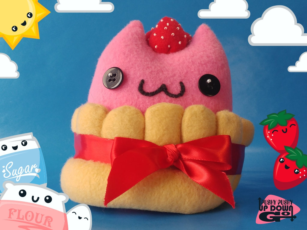 Kawaii Strawberry Cake Cat Food Plushie, Cute Stuffed Strawberry Cake ...