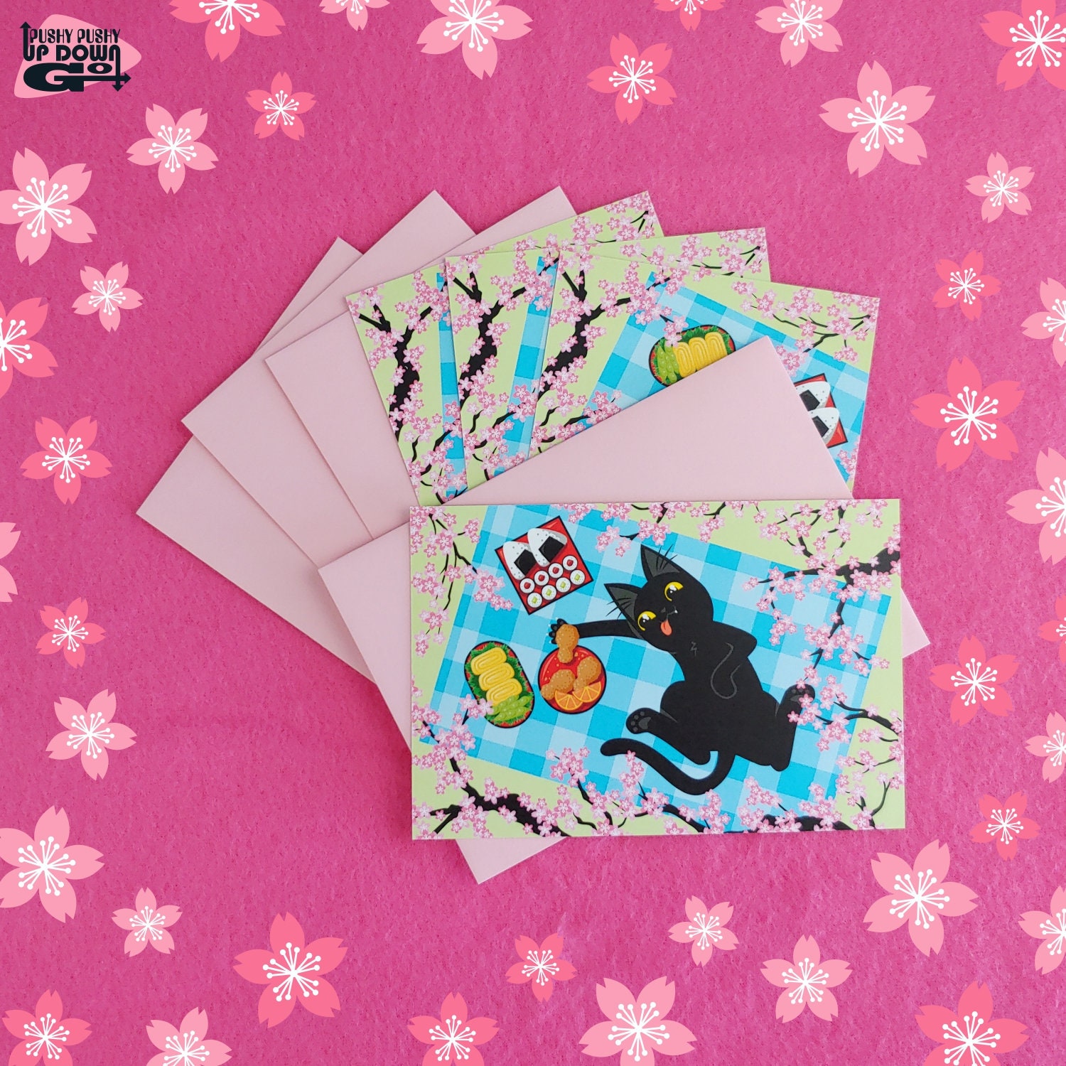 Hanami-inspired Funny Black Cat Spring Picnic Postcards set | Etsy