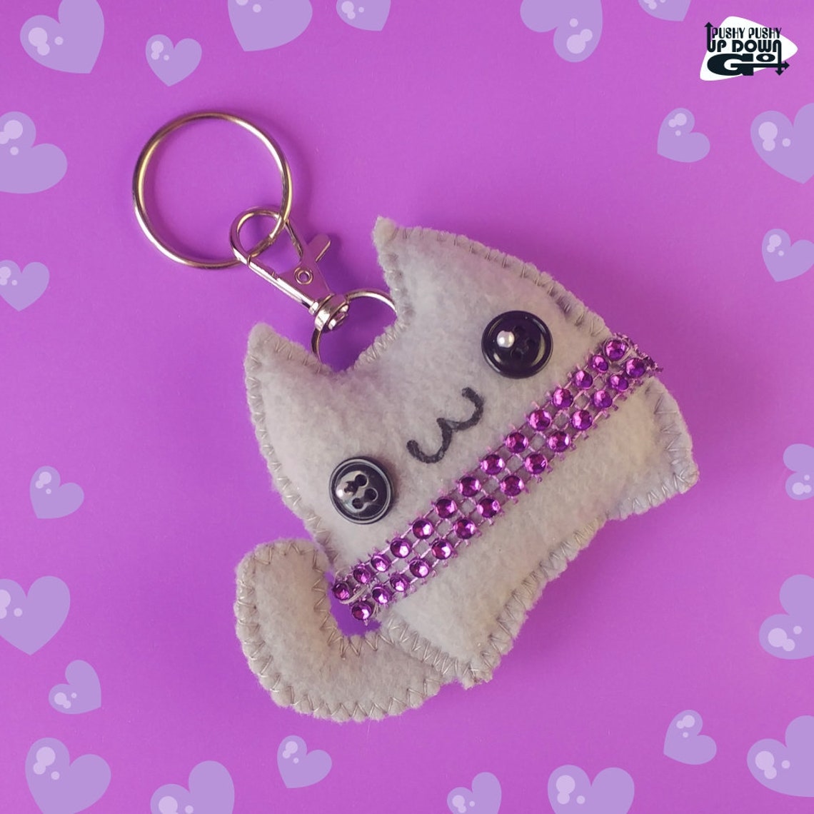 Cute Kawaii Purple Rhinestone Gray Cat Plush Keychain & Bag - Etsy