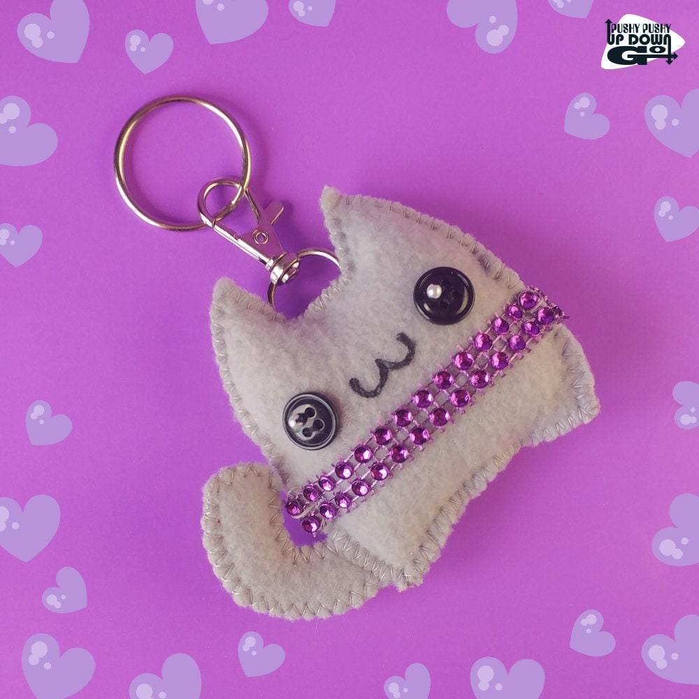 Cute Kawaii Purple Rhinestone Gray Cat Plush Keychain & Bag - Etsy
