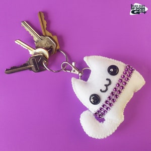 Cute Kawaii Purple Rhinestone White Cat Plush Keychain & Bag Charm ...