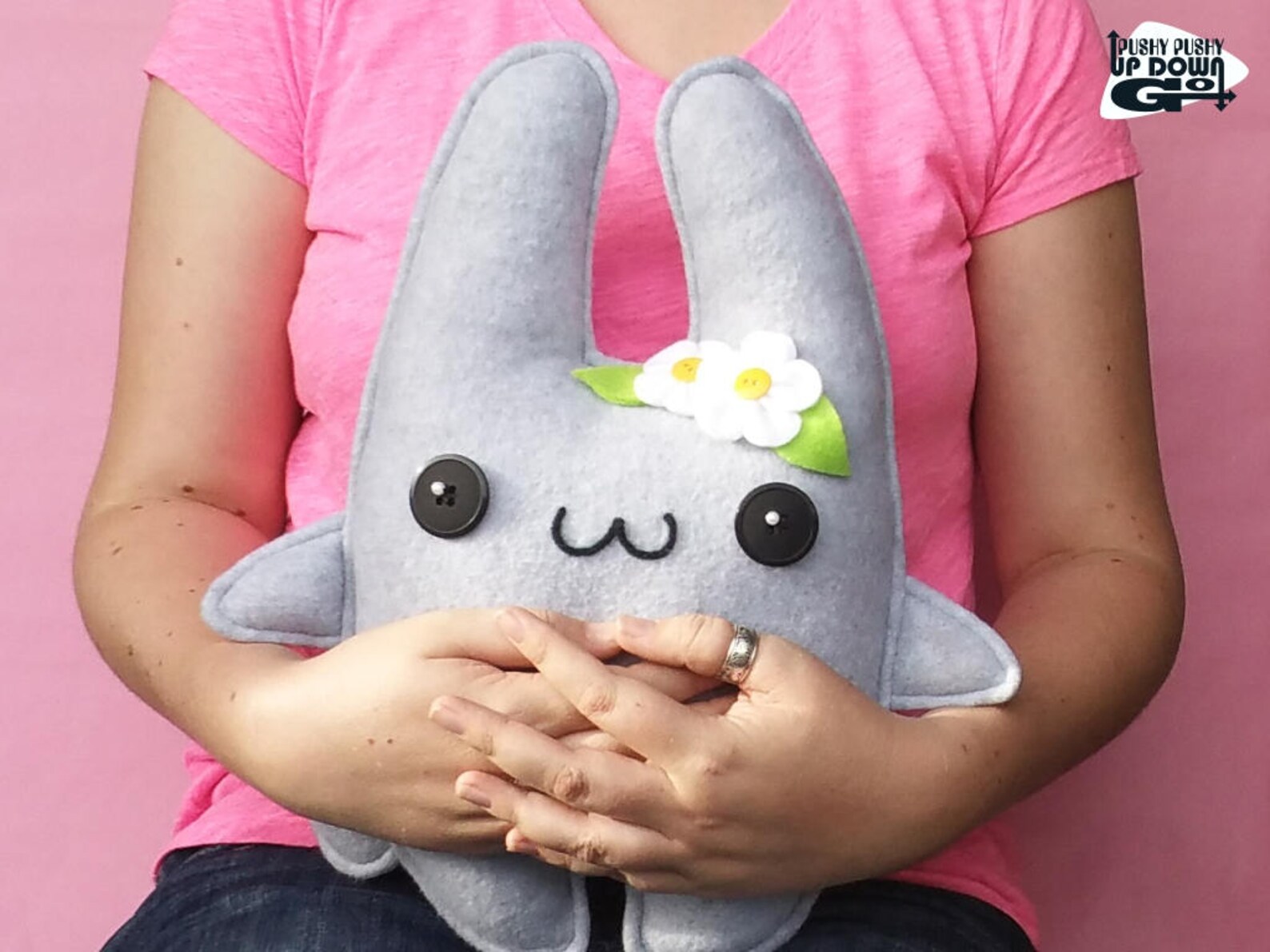 Cute Kawaii Gray Easter Bunny Rabbit Plushie With Flowers - Etsy