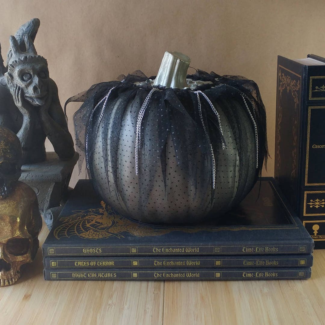 Metallic Silver Punk Gothic Pumpkin Halloween Decoration, Handmade ...