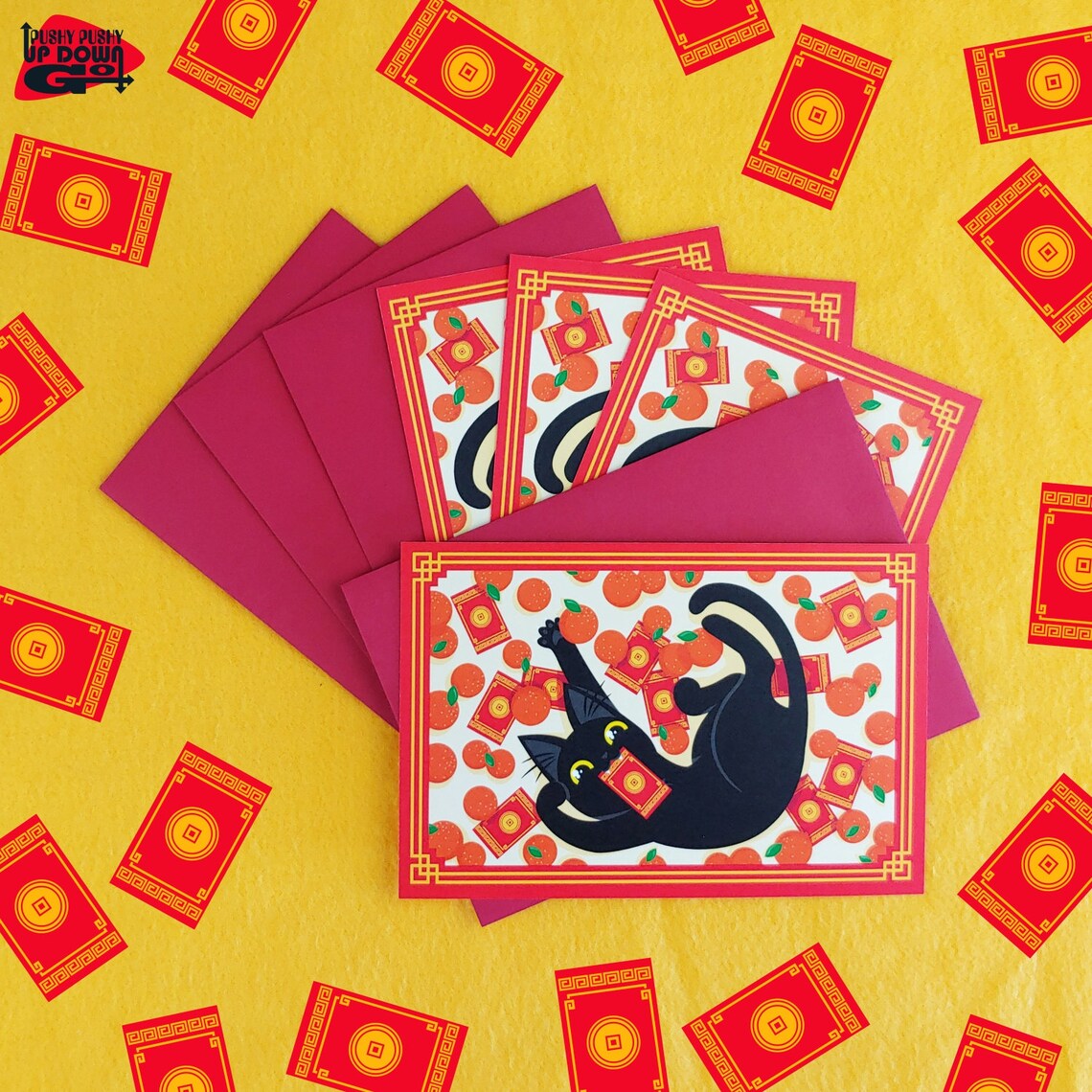 Funny Black Cat Lunar New Year Red Envelopes & Oranges - Etsy
