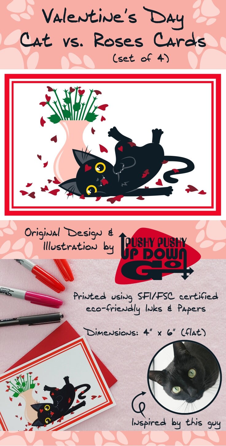 Funny Cat With Roses Valentines Day Postcards set of 4 Cards - Etsy