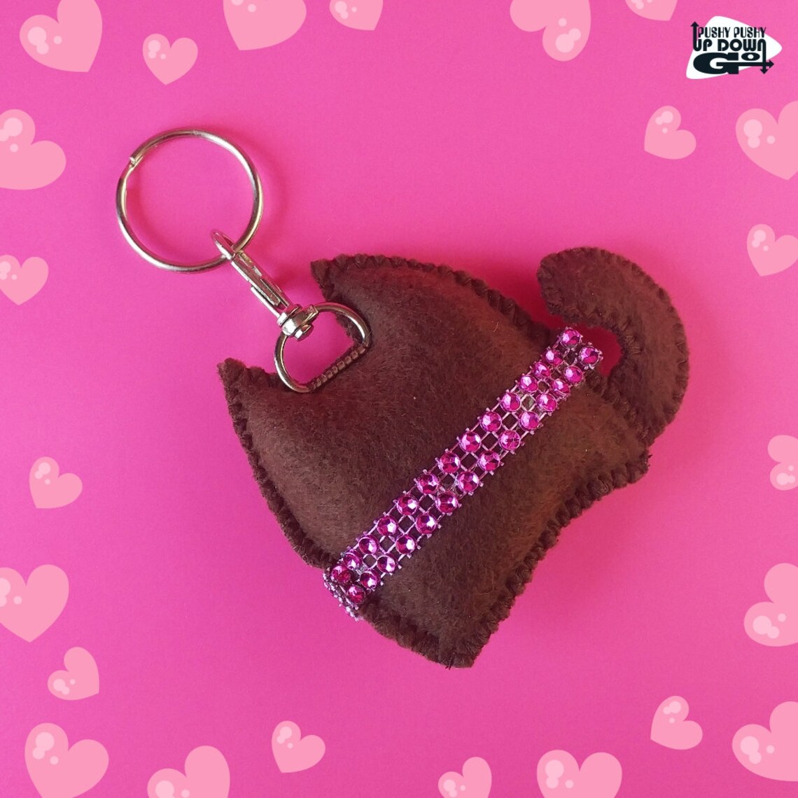 Cute Kawaii Pink Rhinestone Brown Cat Plush Keychain & Bag Charm, Cute ...