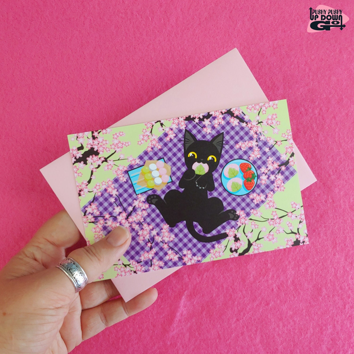 Hanami-inspired Funny Black Cat Spring Picnic Postcards set - Etsy