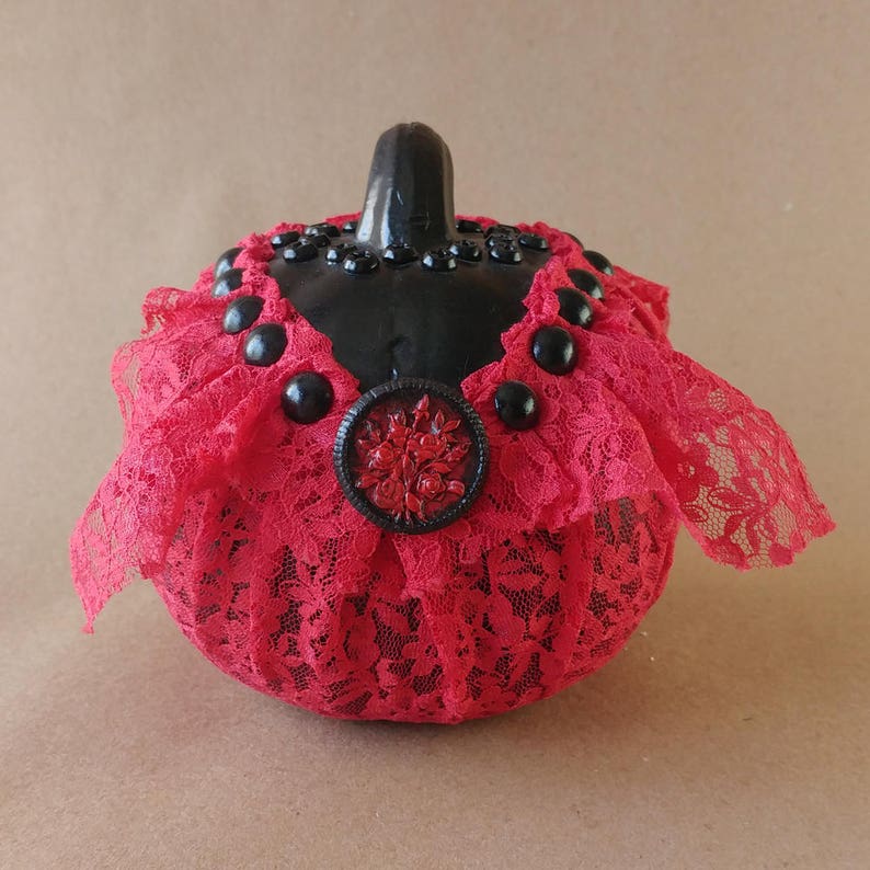 Black & Red Lace Victorian Gothic Pumpkin Halloween Decoration ...