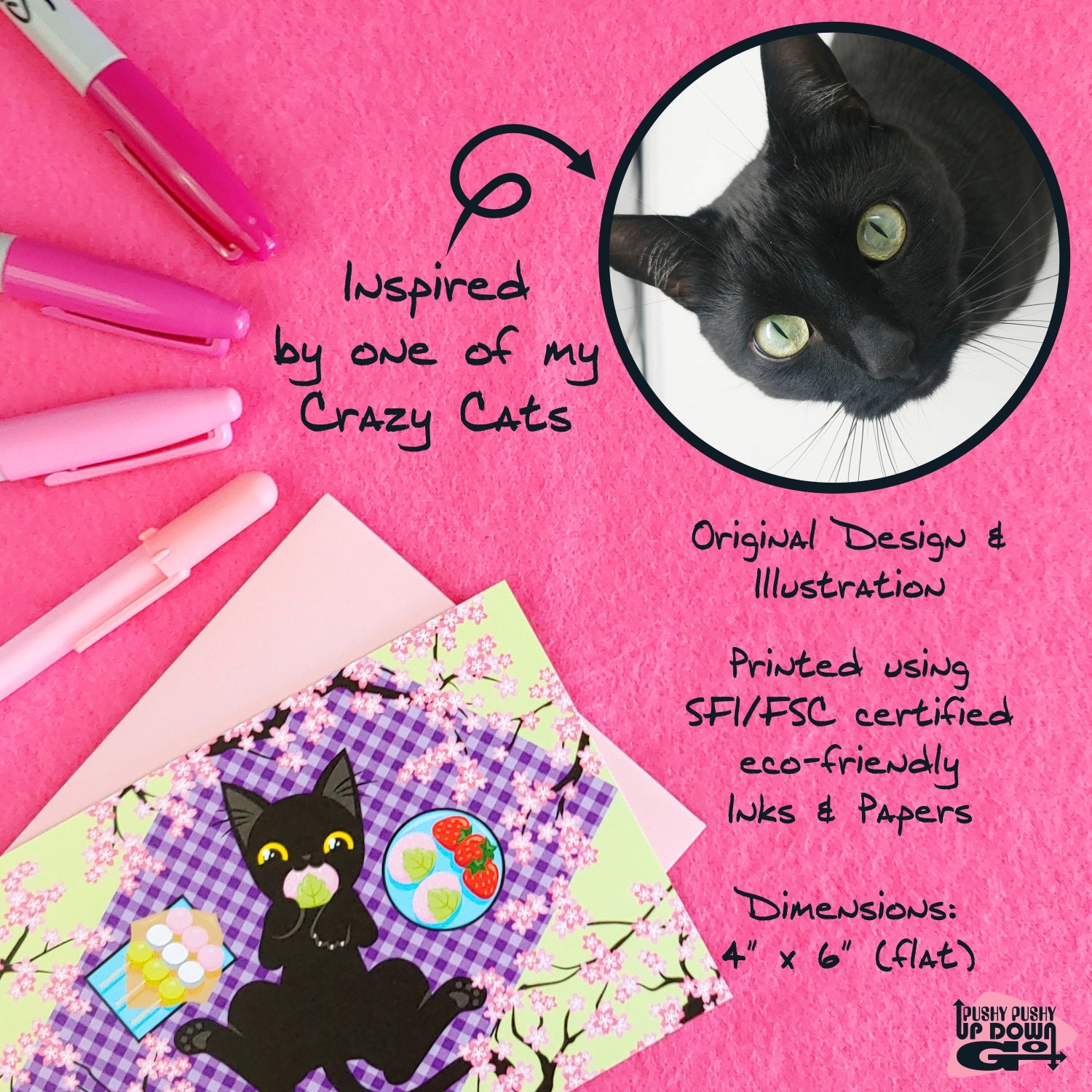 Hanami-inspired Funny Black Cat Spring Picnic Postcards set - Etsy