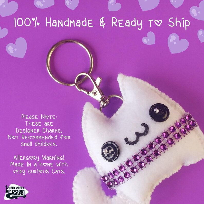 Cute Kawaii Purple Rhinestone White Cat Plush Keychain & Bag | Etsy