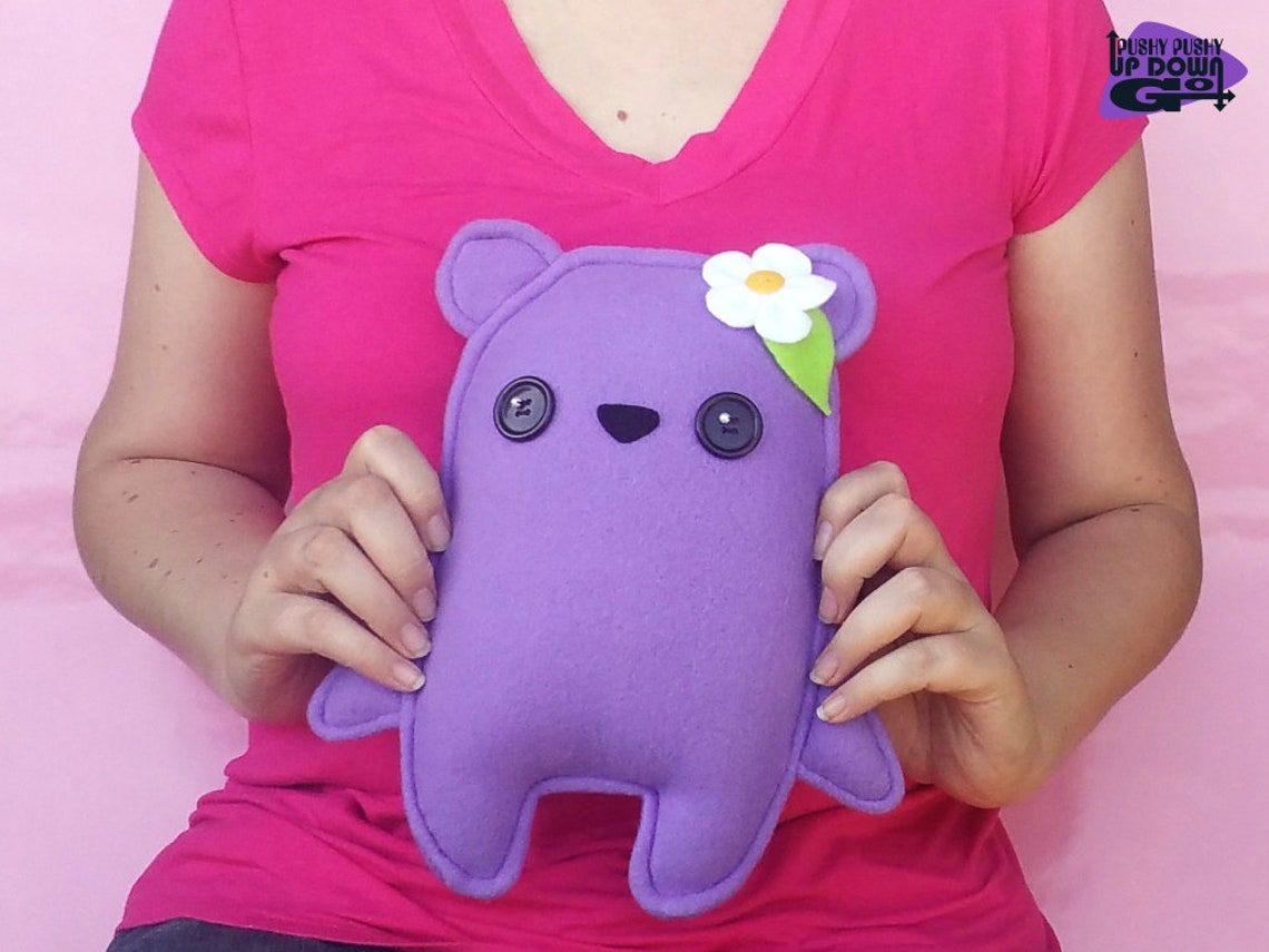 Cute Kawaii Teddy Bear Plushie (purple) With Flower, Cute Kawaii ...