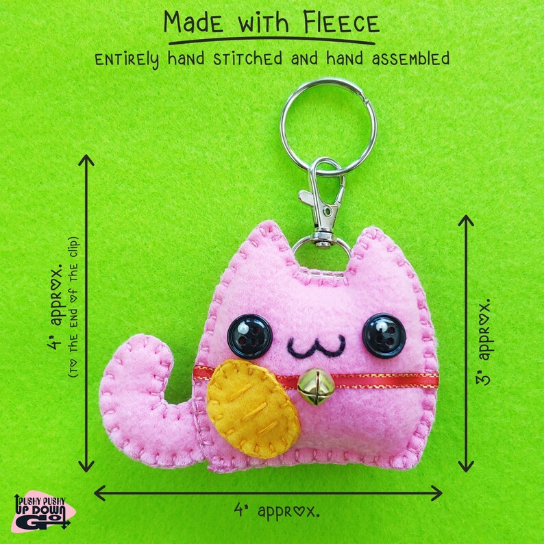 Kawaii Pink Maneki Neko Cat Plush Keychain & Bag Charm - Etsy