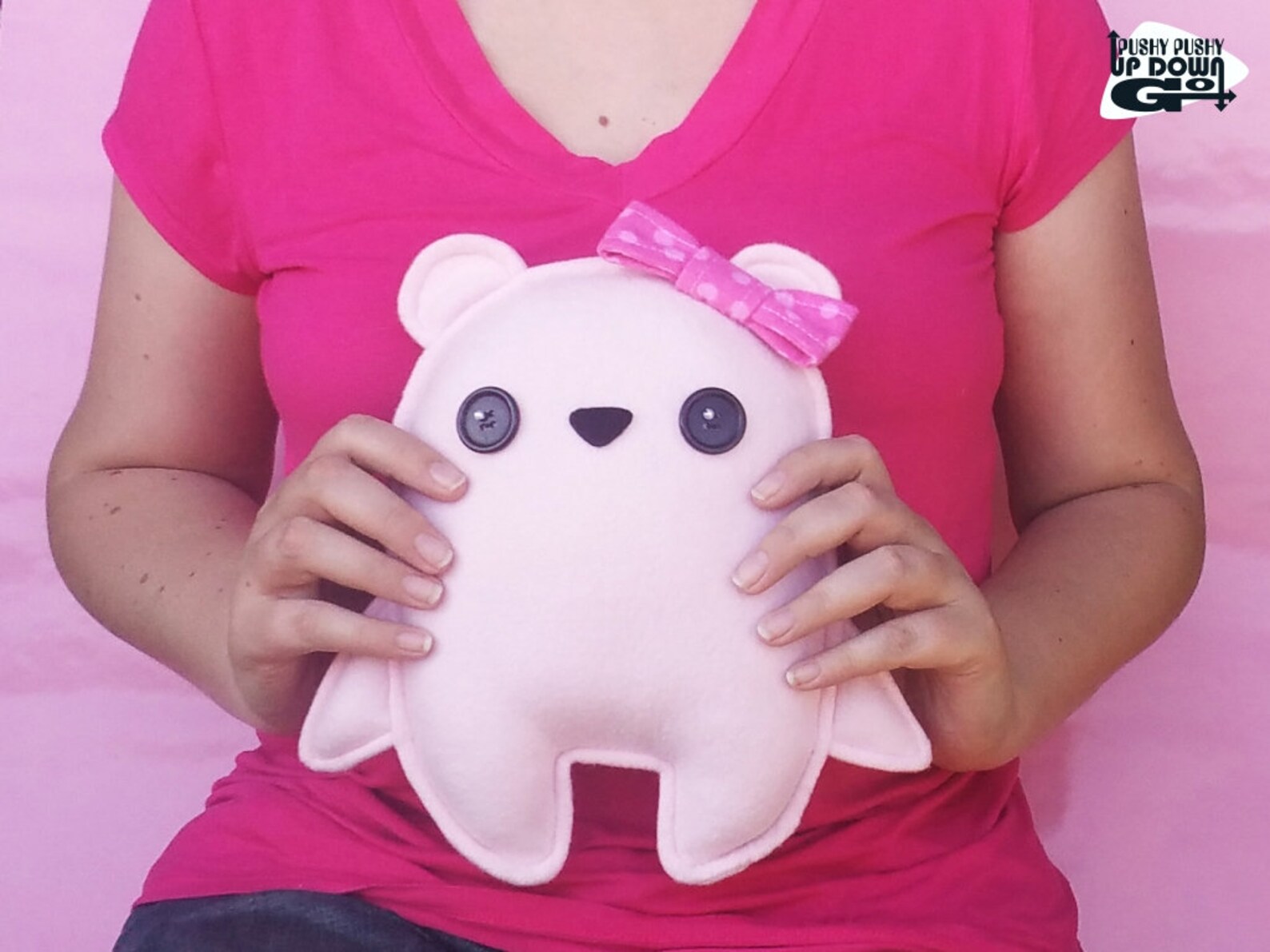 Cute Kawaii Teddy Bear Plushie (light Pink) in Polka Dot Bow, Cute ...