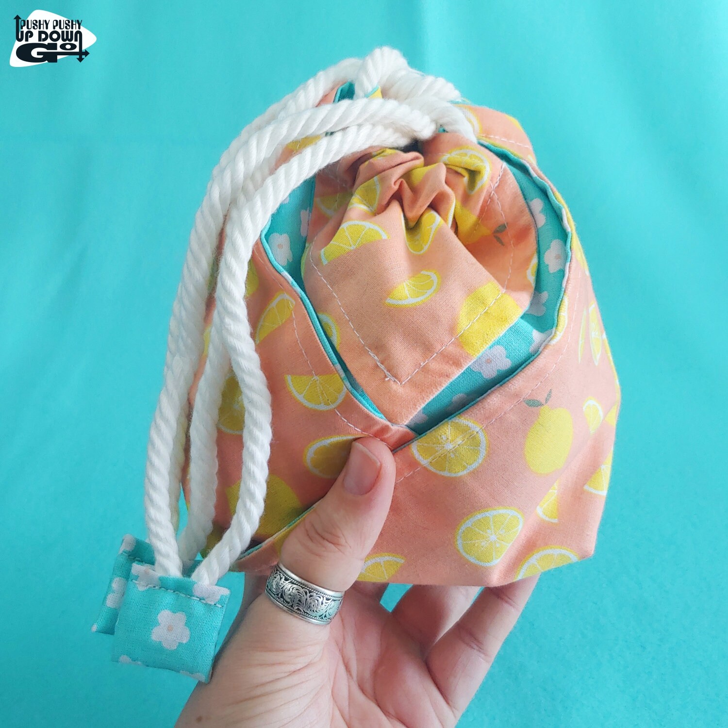 Coral Lemon Drawstring Bag Small Modified Japanese Petal Bag | Etsy