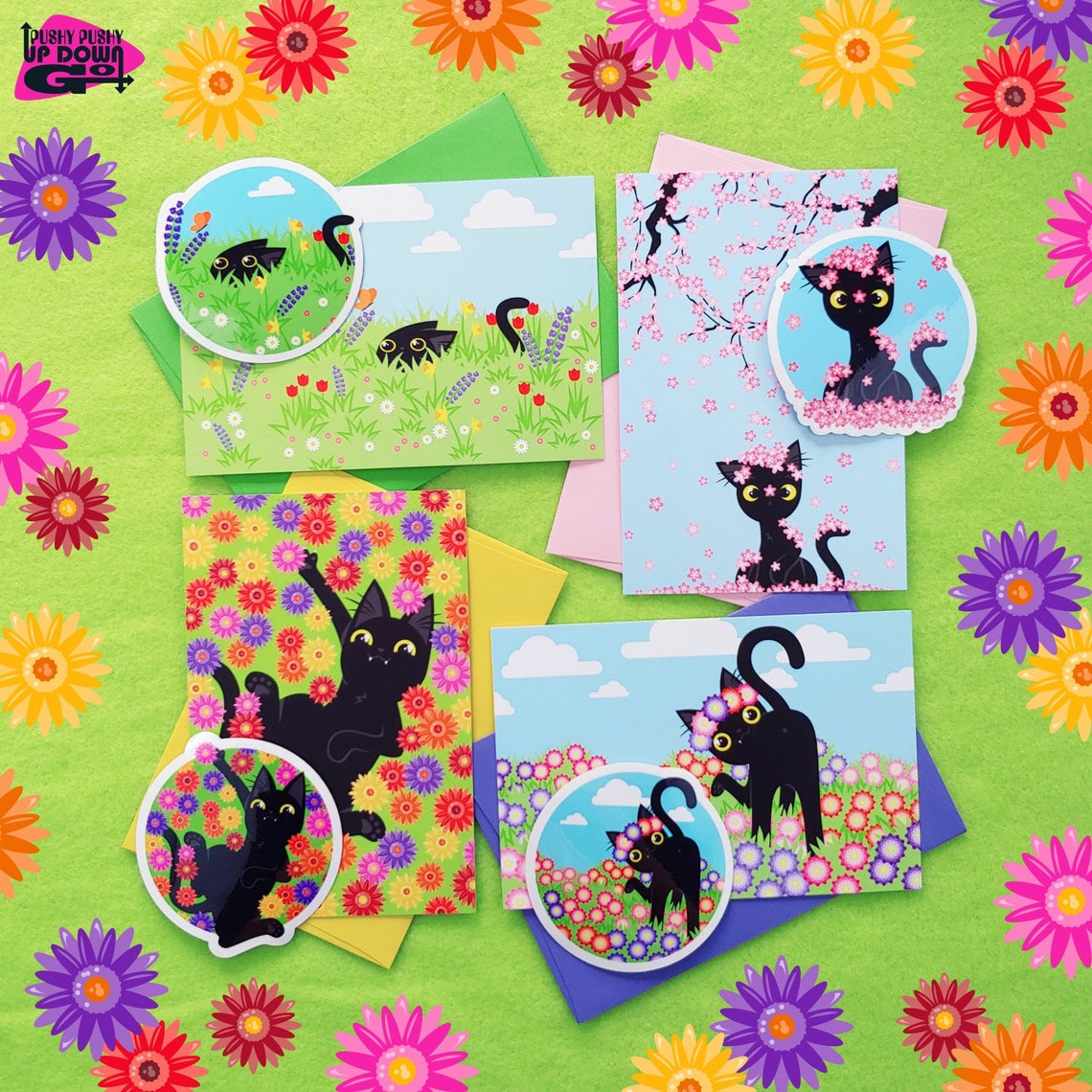 Funny Black Cat Spring Flower Postcards Matching Vinyl - Etsy