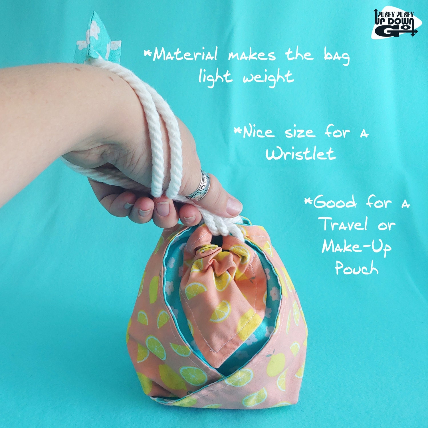 Coral Lemon Drawstring Bag Small Modified Japanese Petal Bag | Etsy