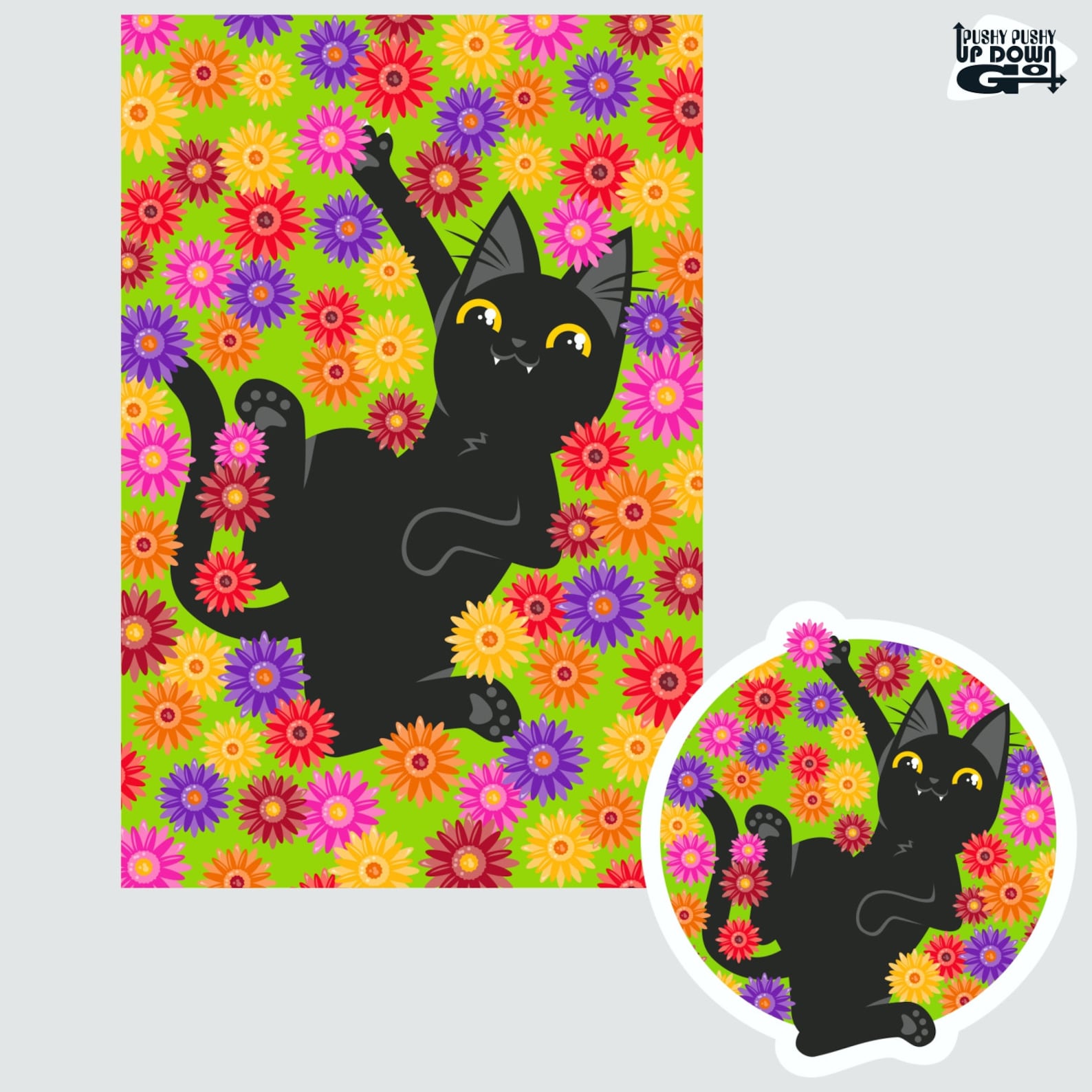 Funny Black Cat Spring Flower Postcards Matching Vinyl | Etsy