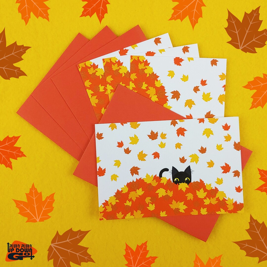 Funny Black Cat in Fall Leaves Postcards set of 4 Cards - Etsy