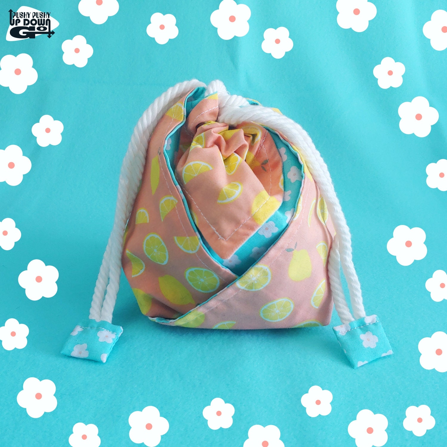 Coral Lemon Drawstring Bag Small Modified Japanese Petal Bag | Etsy