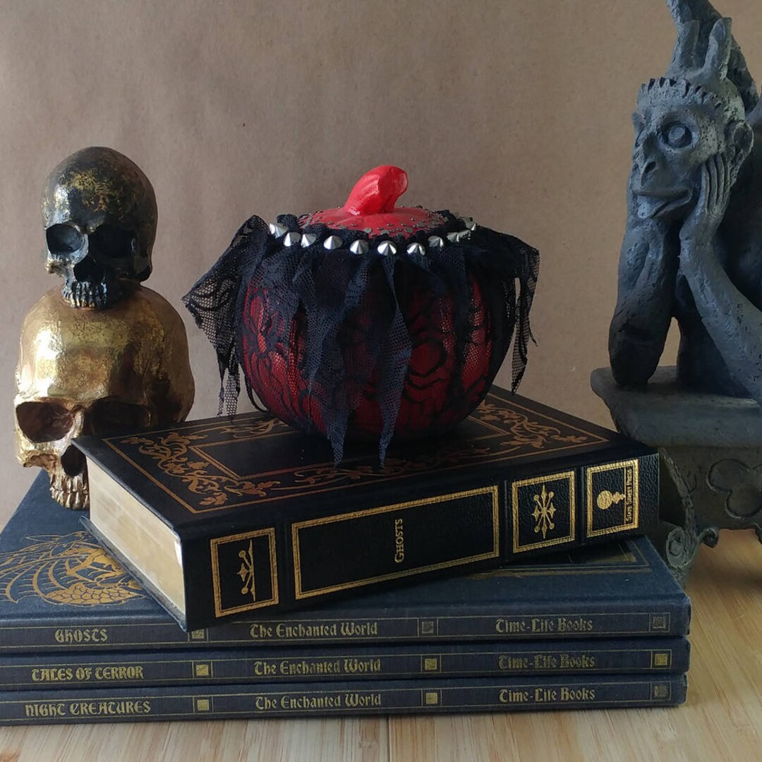 Black & Red Lace Gothic Punk Pumpkin Halloween Decoration, Black ...