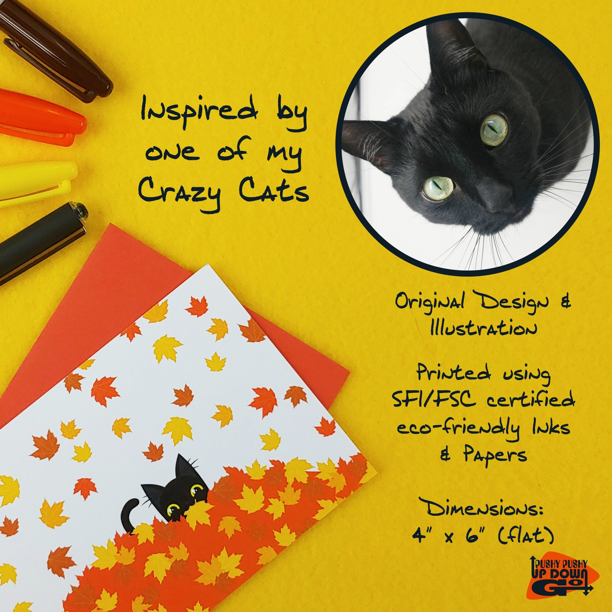 Funny Black Cat in Fall Leaves Postcards set of 4 Cards - Etsy