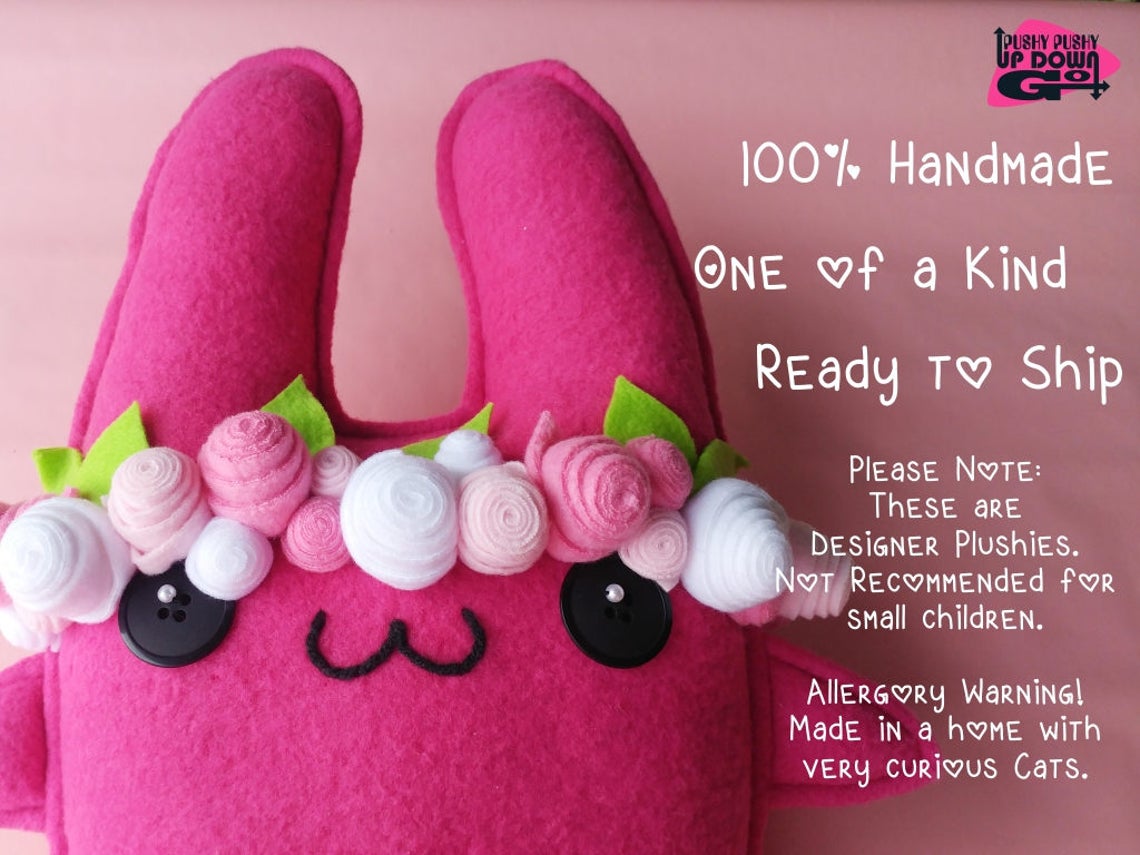 Cute Kawaii Pink Easter Bunny Rabbit Plushie With Flower - Etsy
