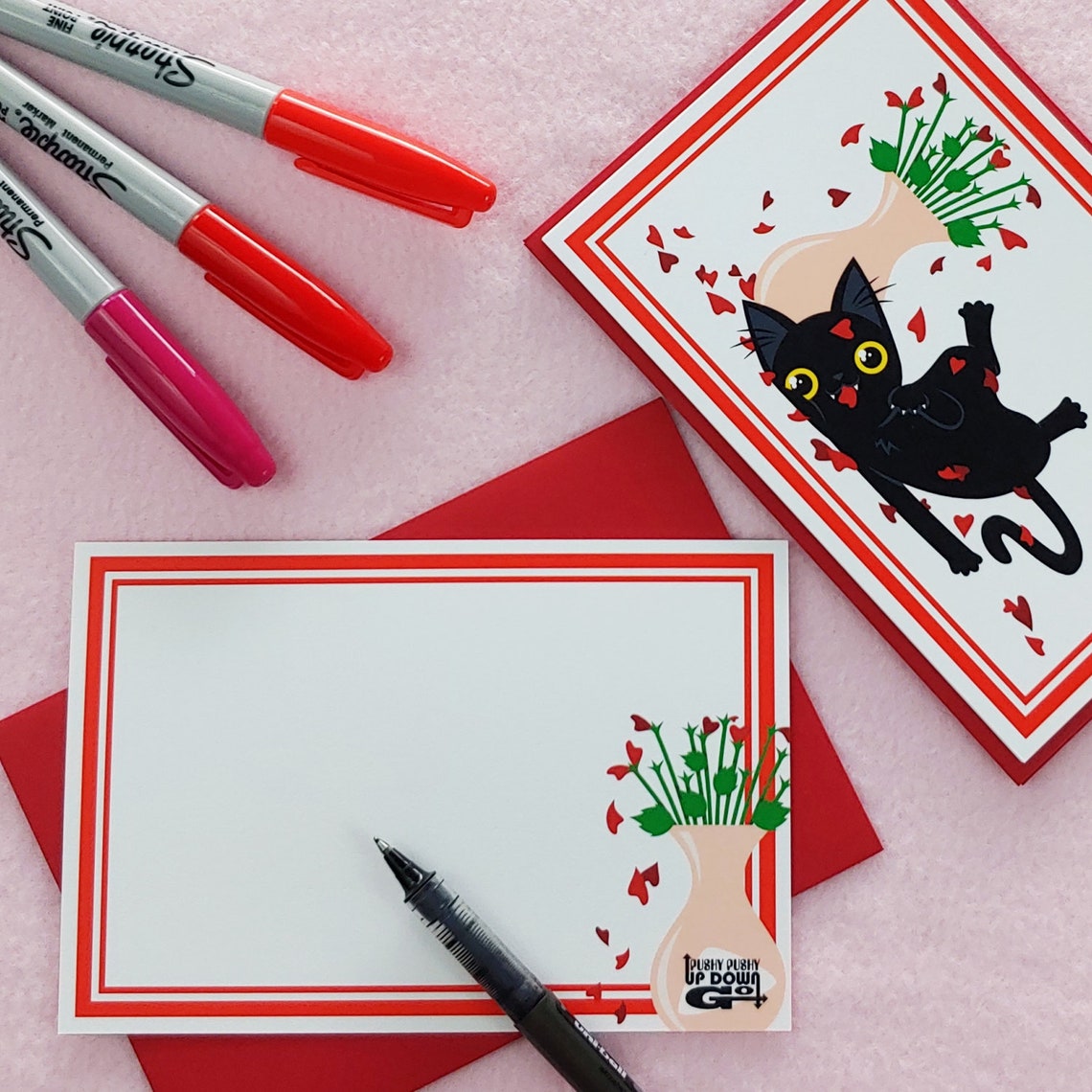 Funny Cat With Roses Valentines Day Postcards set of 4 Cards - Etsy