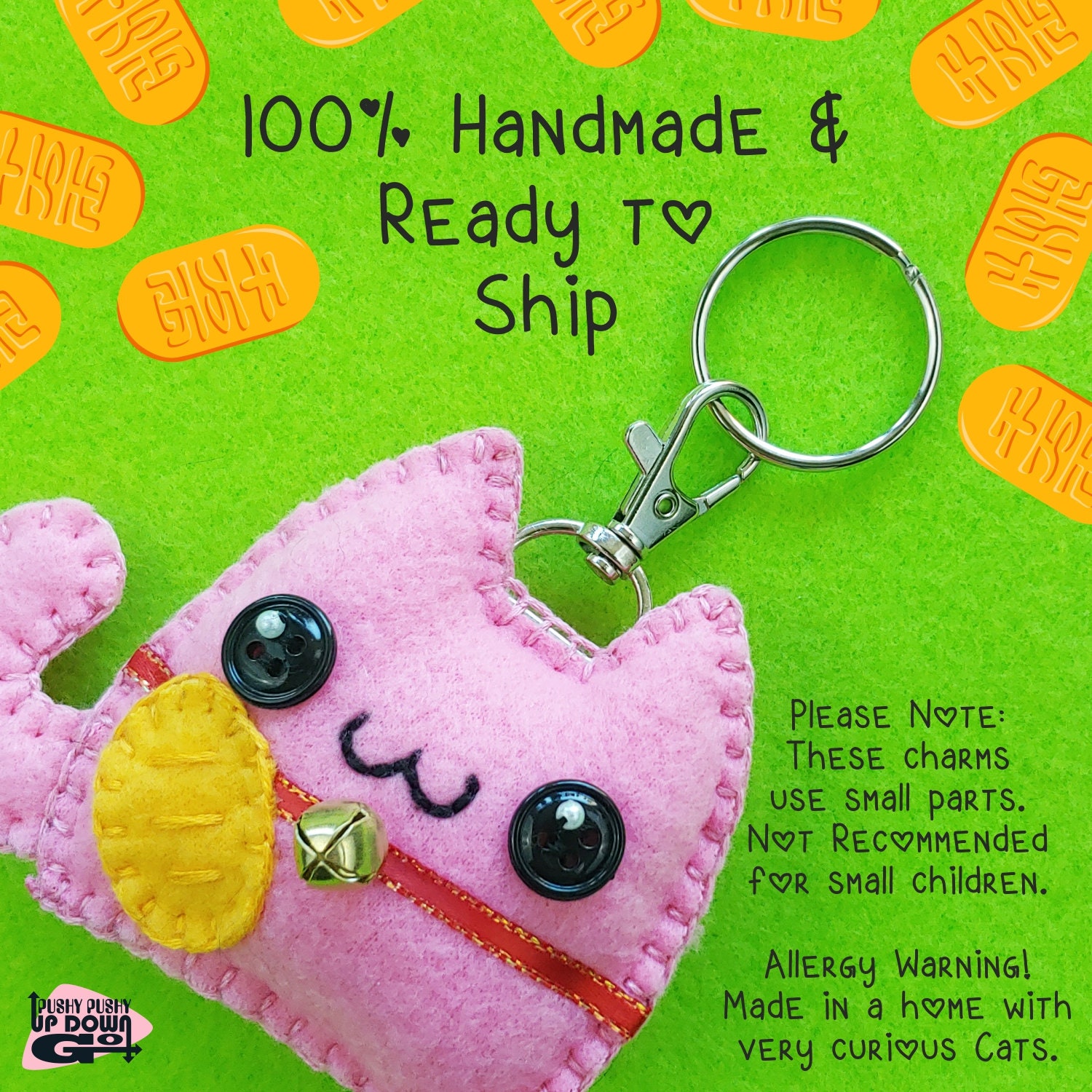 Kawaii Pink Maneki Neko Cat Plush Keychain & Bag Charm - Etsy
