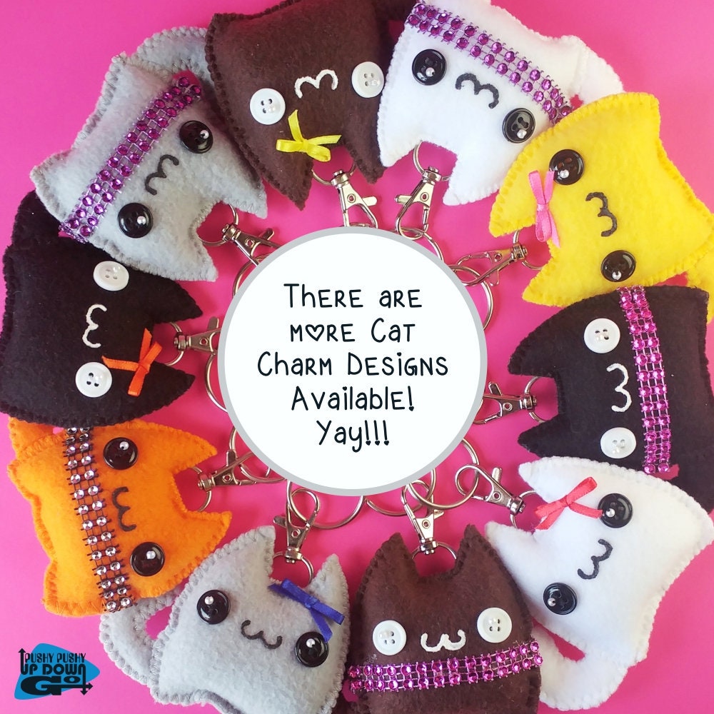 Cute Kawaii Pink Bow Yellow Cat Plush Keychain & Bag Charm | Etsy