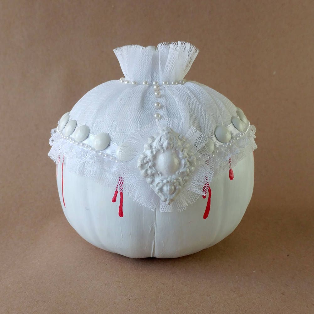 White Gothic Victorian Pumpkin Halloween Decoration, Handmade Designer ...