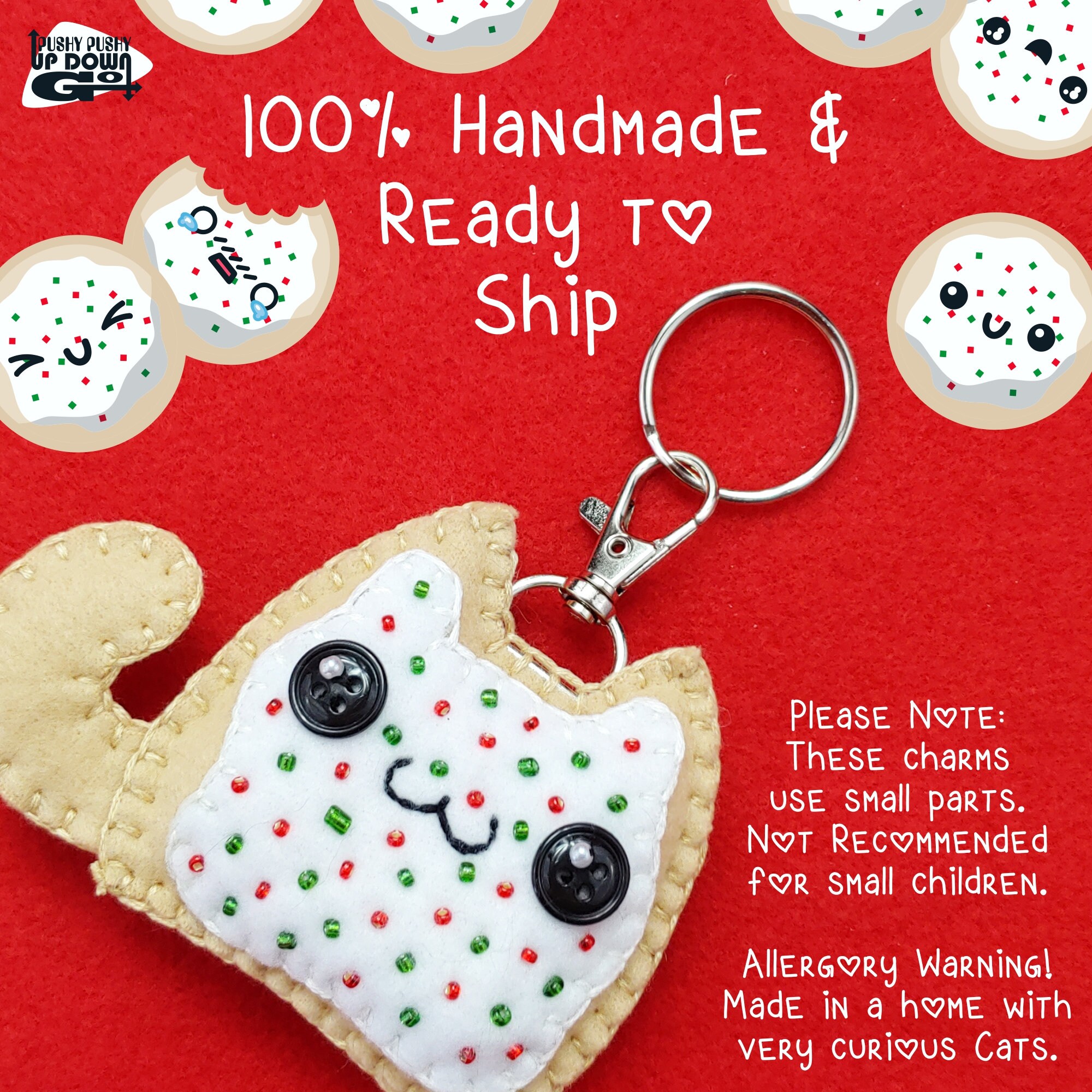 Kawaii Christmas Sugar Cookie Cat Plush Keychain & Bag Charm, White ...