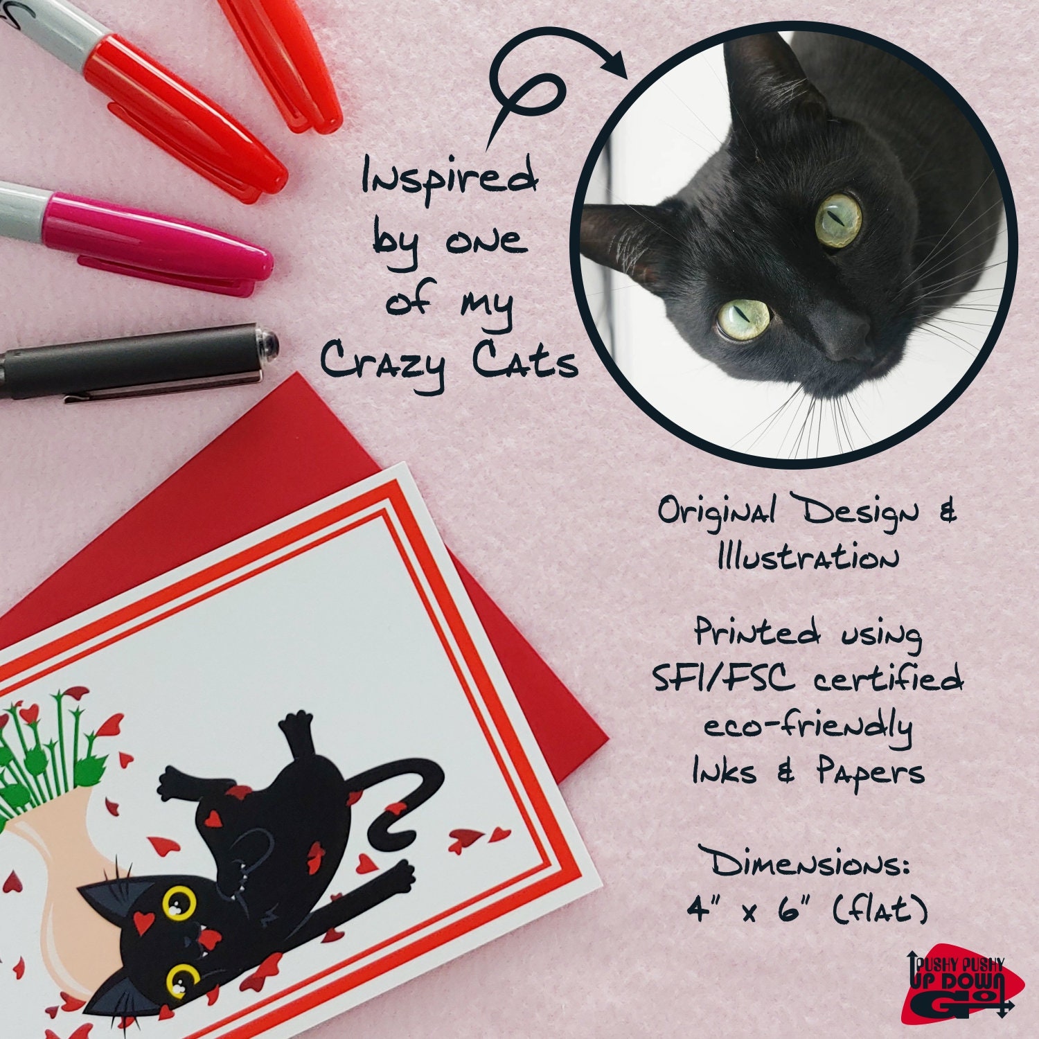 Funny Cat With Roses Valentines Day Postcards set of 4 Cards - Etsy