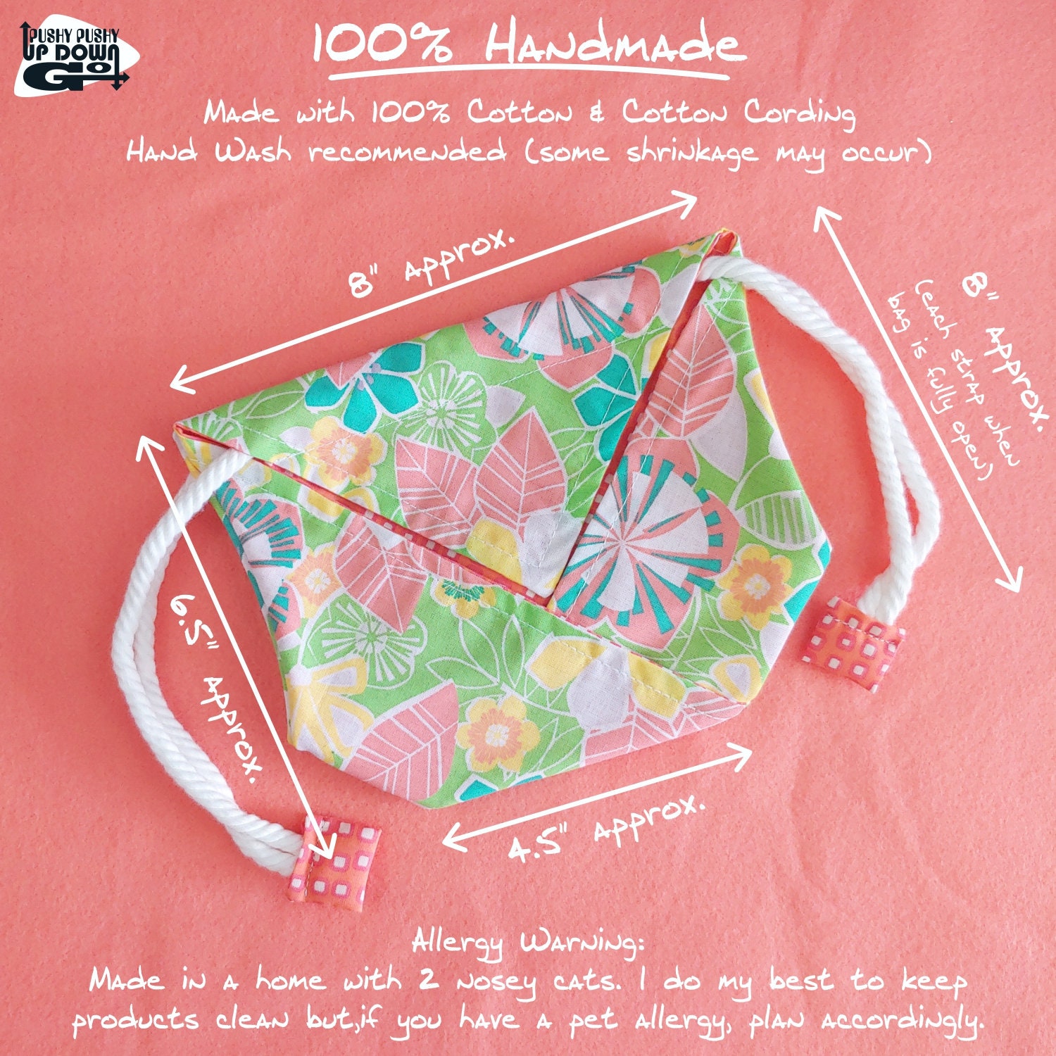 Tropical Floral Drawstring Bag Small Modified Japanese Petal | Etsy