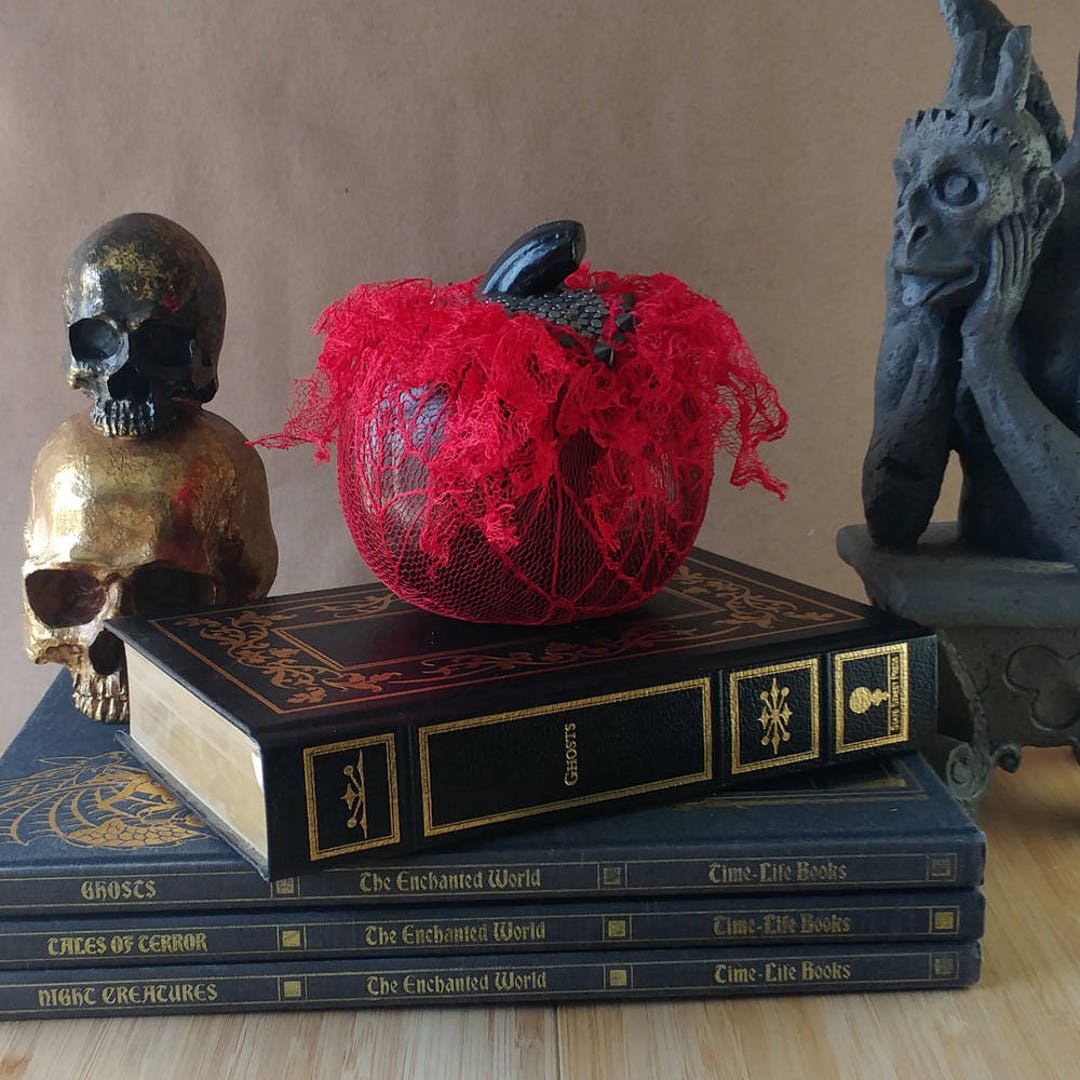 Red & Black Lace Punk Gothic Pumpkin Halloween Decoration, Handmade ...
