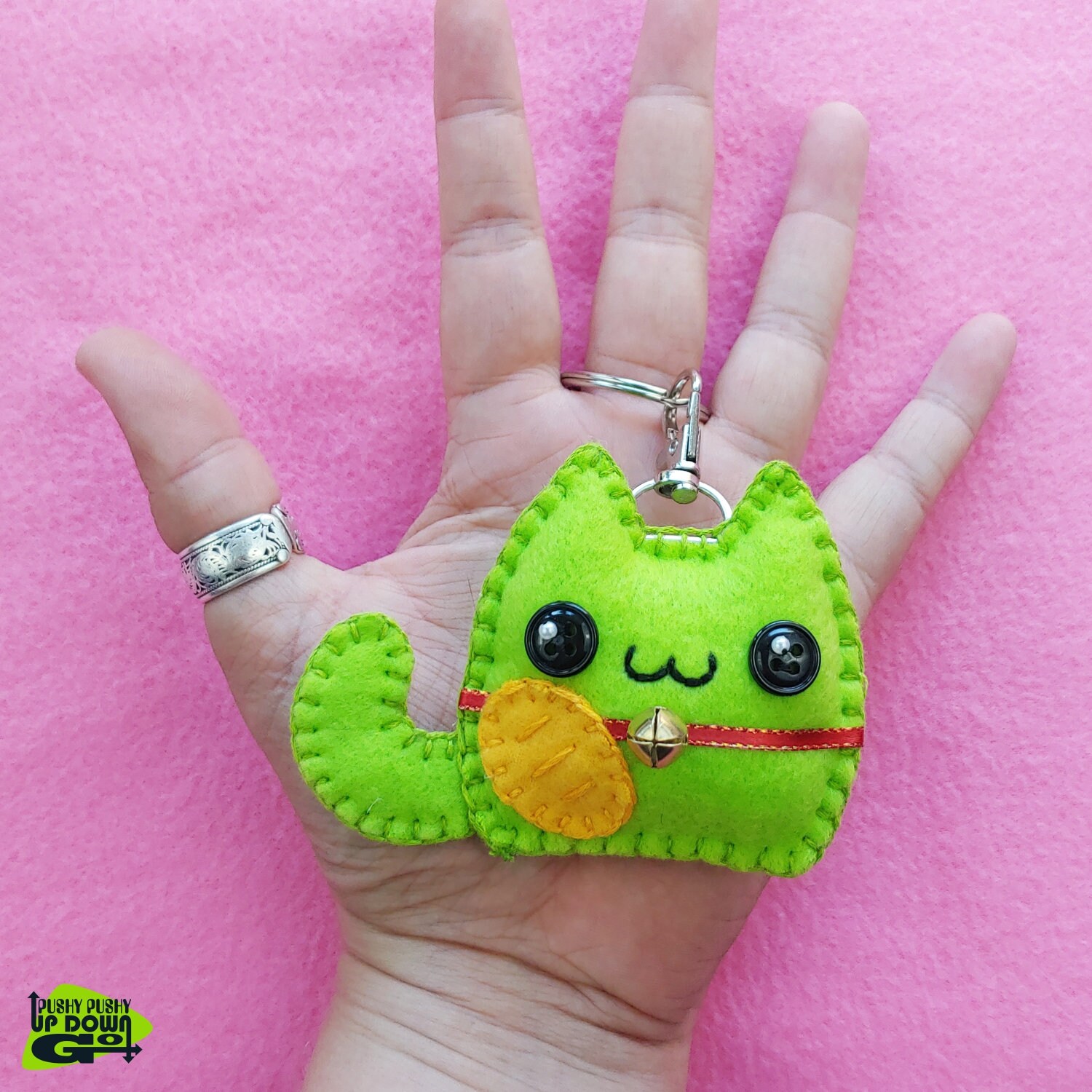 Kawaii Green Maneki Neko Cat Plush Keychain & Bag Charm - 3" Tall X 4 ...