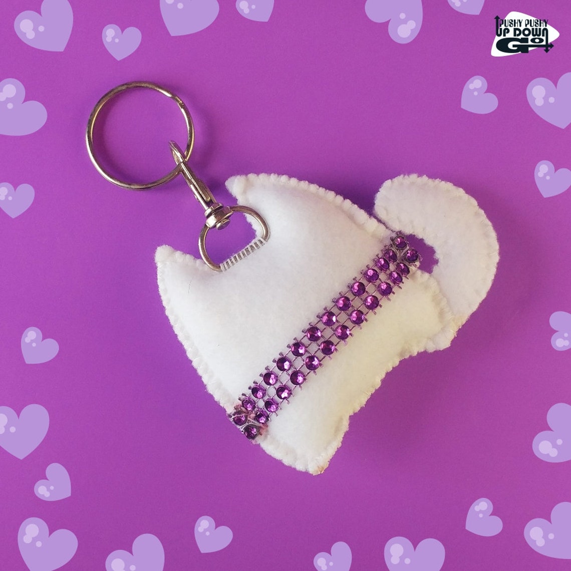 Cute Kawaii Purple Rhinestone White Cat Plush Keychain & Bag Charm ...