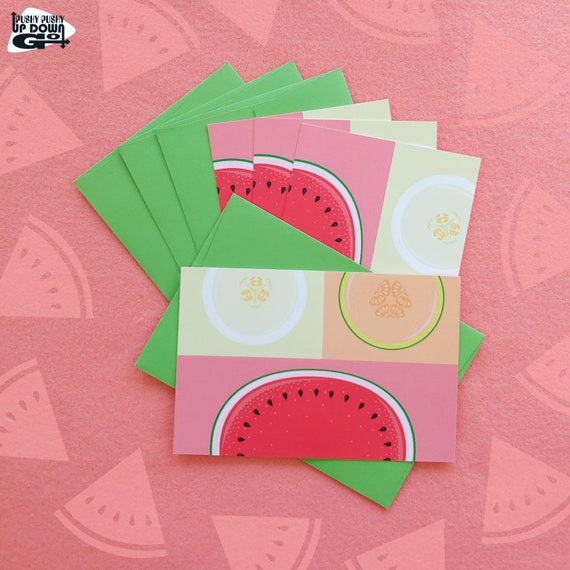 Colorful Summer Melon Postcards set of 4 Cards Envelopes | Etsy