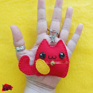Kawaii Red Maneki Neko Cat Plush Keychain & Bag Charm - 3" Tall X 4 ...