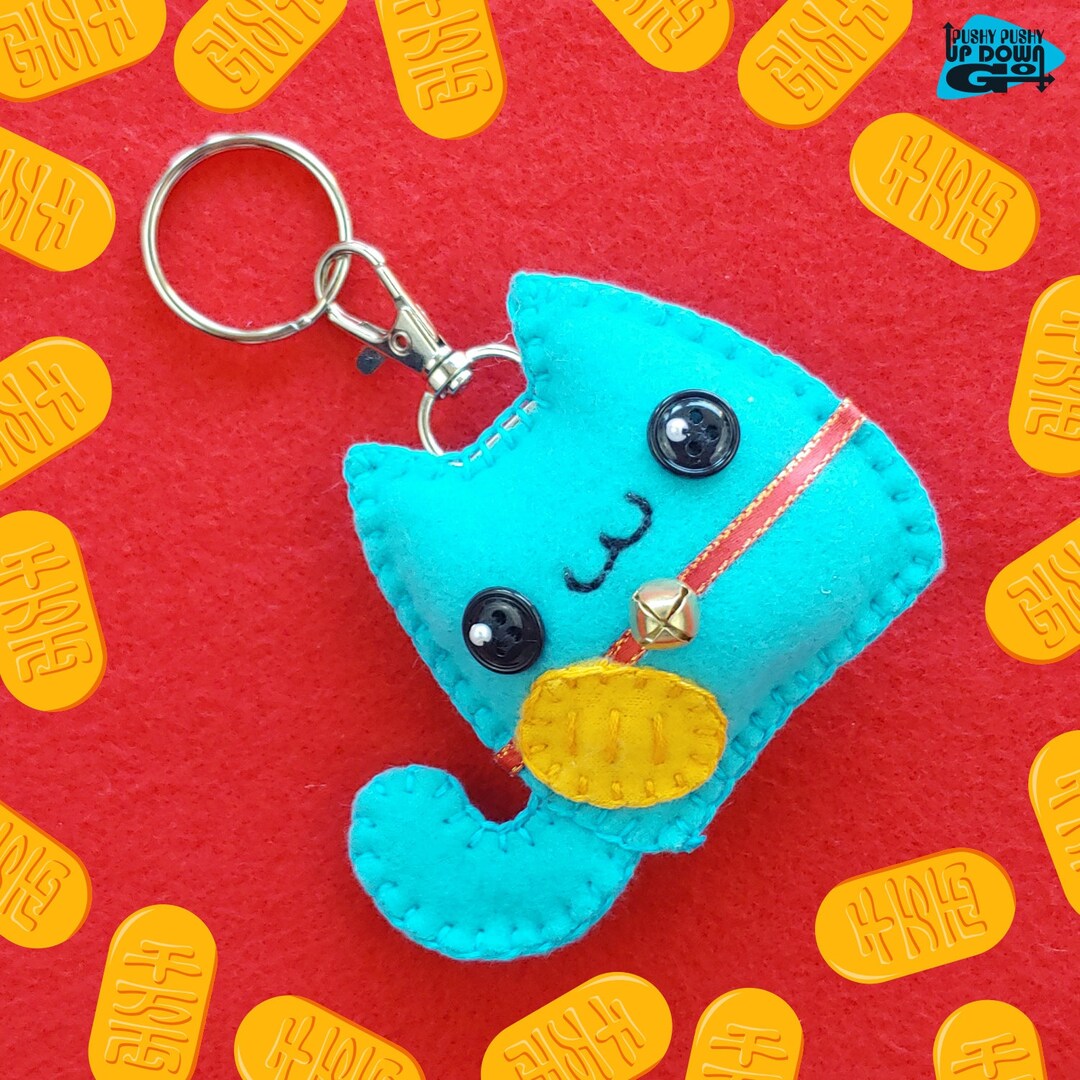 Kawaii Blue Maneki Neko Cat Plush Keychain & Bag Charm - 3" Tall X 4 ...