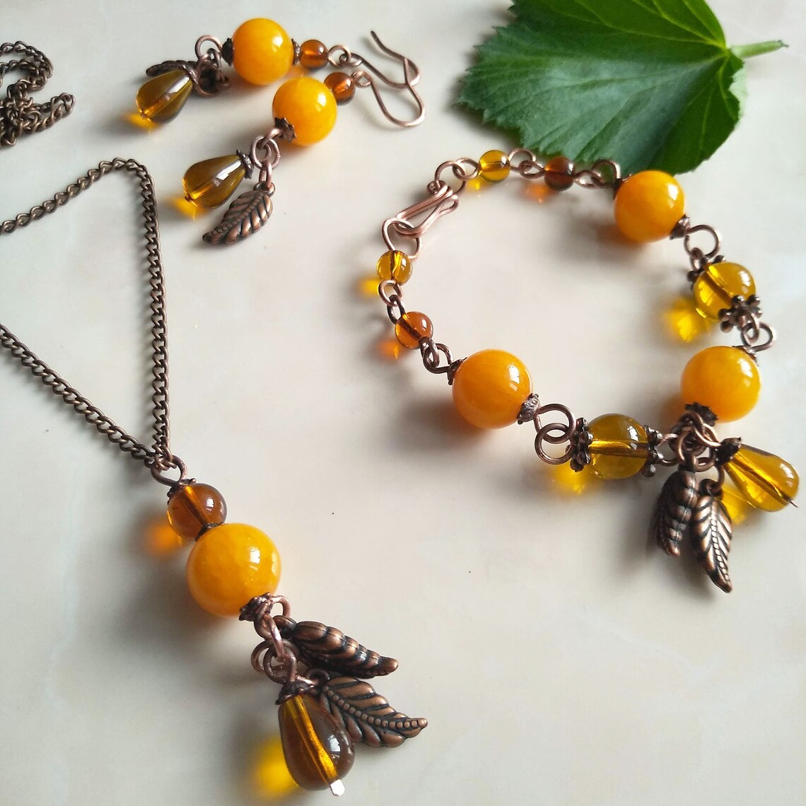 This is a Bohemian Jewelry Set With Yellow Beads. Earrings With Natural ...