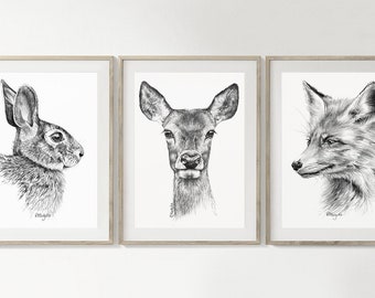 Deer Rabbit Fox Art - Etsy