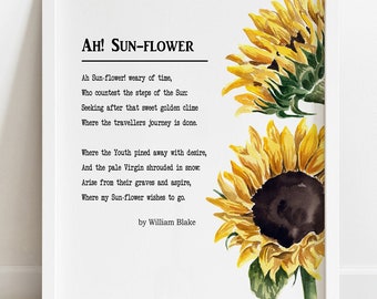 PRINTABLE Ah Sunflower Poem by William Blake, Printable Wall Art ...