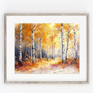 Birch Trees Art PRINT, Silver Birch Watercolor Painting Wall Art ...