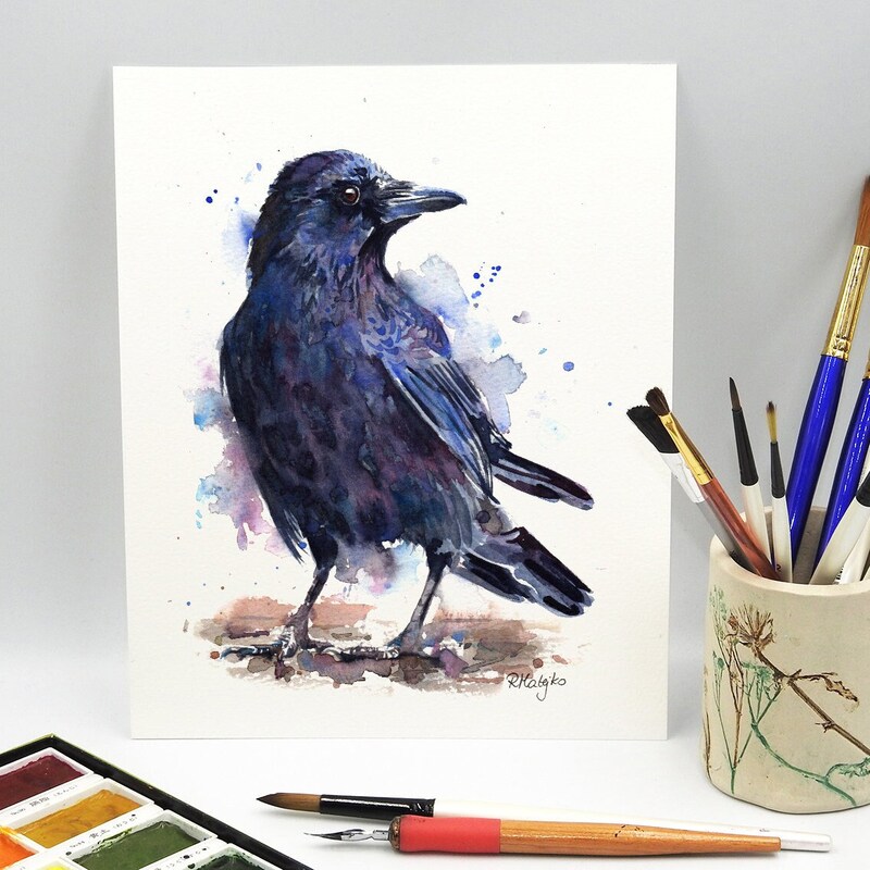 Raven Watercolor - Etsy