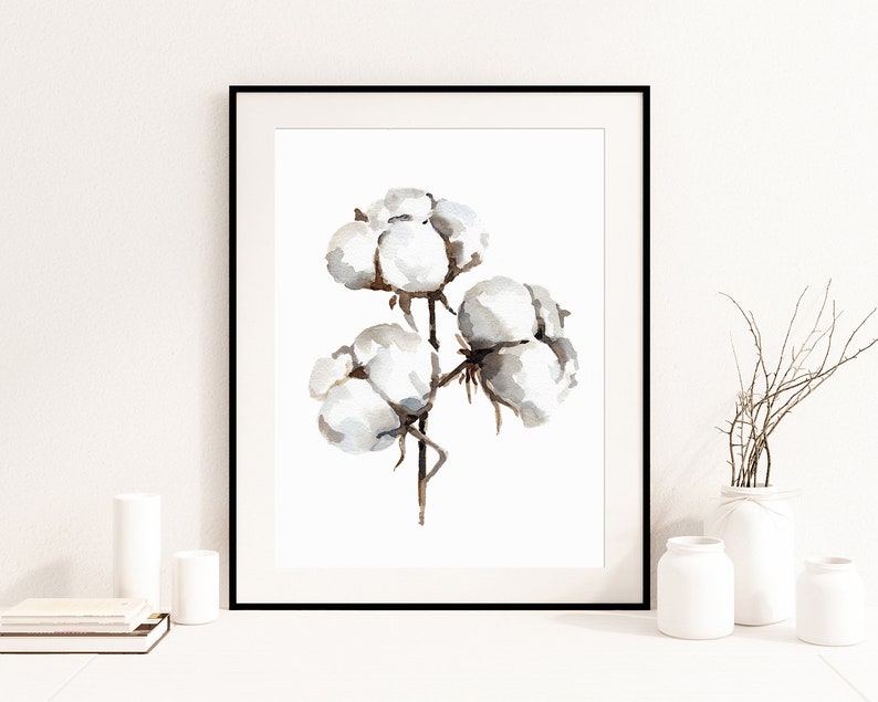 PRINTABLE Cotton Art Watercolor Cotton Painting Watercolour - Etsy