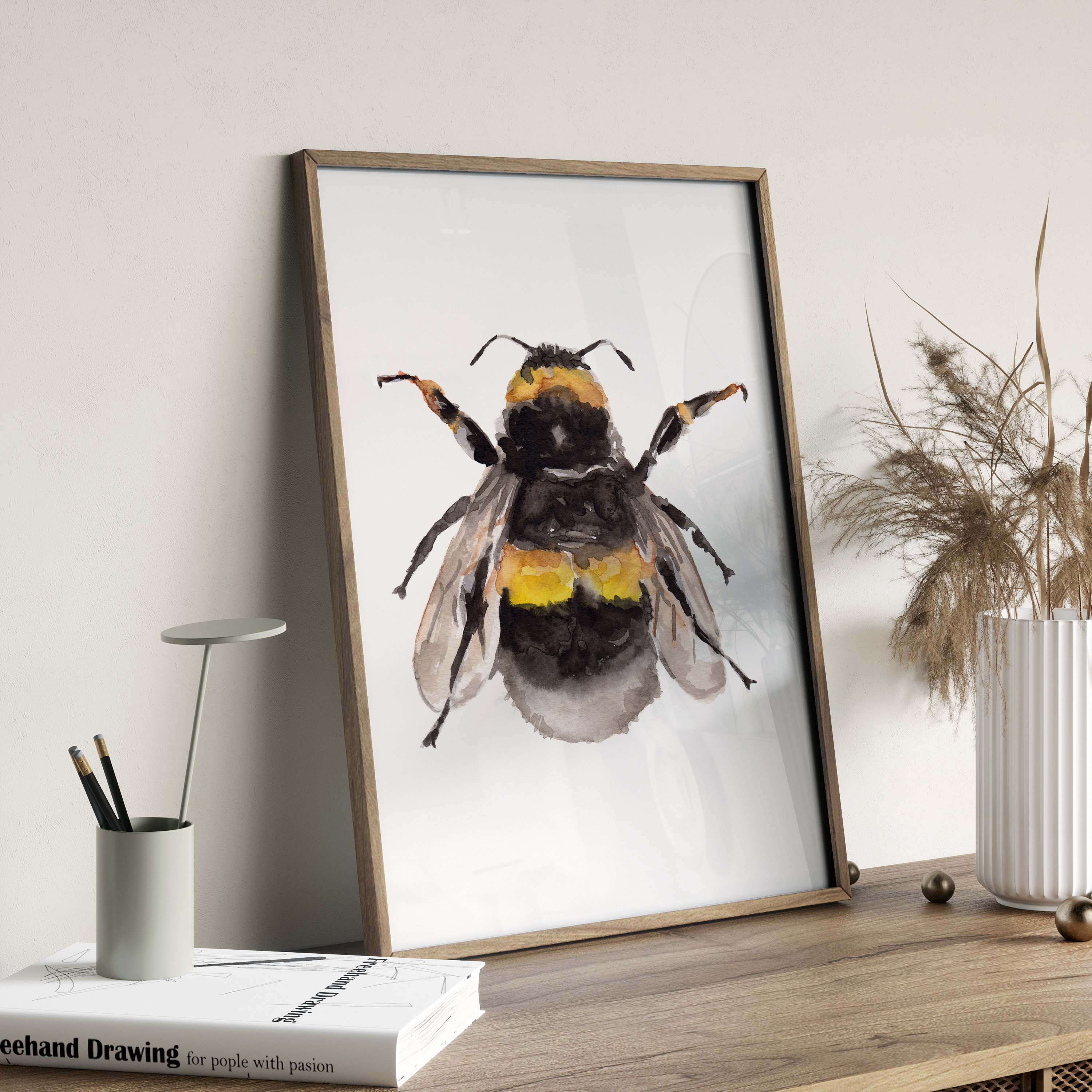 Bumblebee Art PRINT, Bumble Bee Watercolor Painting Wall Art, Humble ...